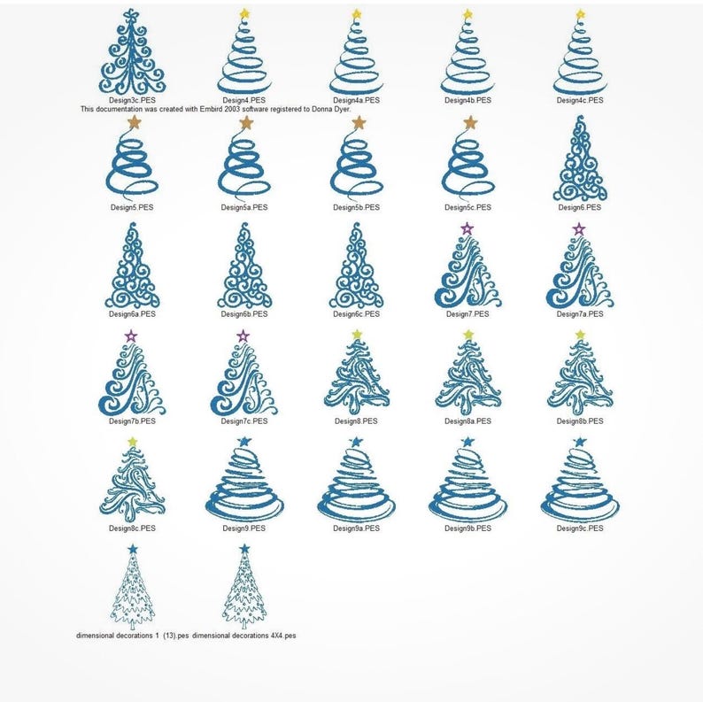 Blue Swirly Christmas Trees Embroidery Designs, 62 PES (PDF Download ...