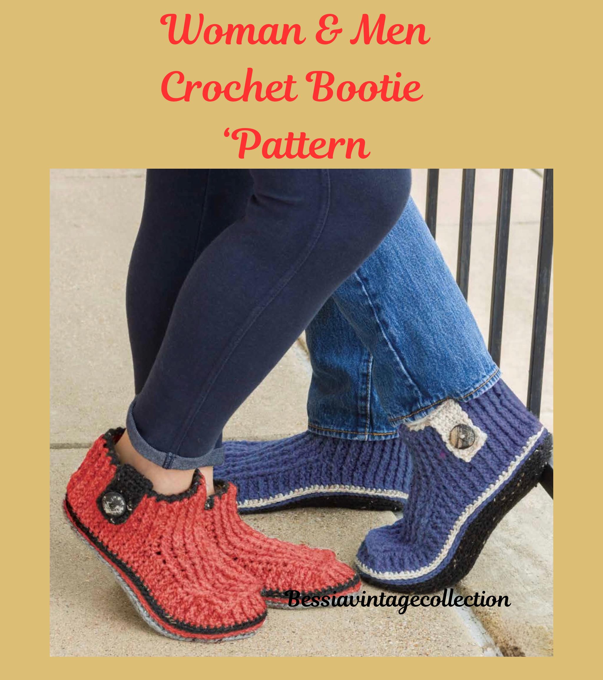 Unisex Crochet Bootie Slipper Pattern: Adult Sizes Sm-xl (PDF Pattern ...