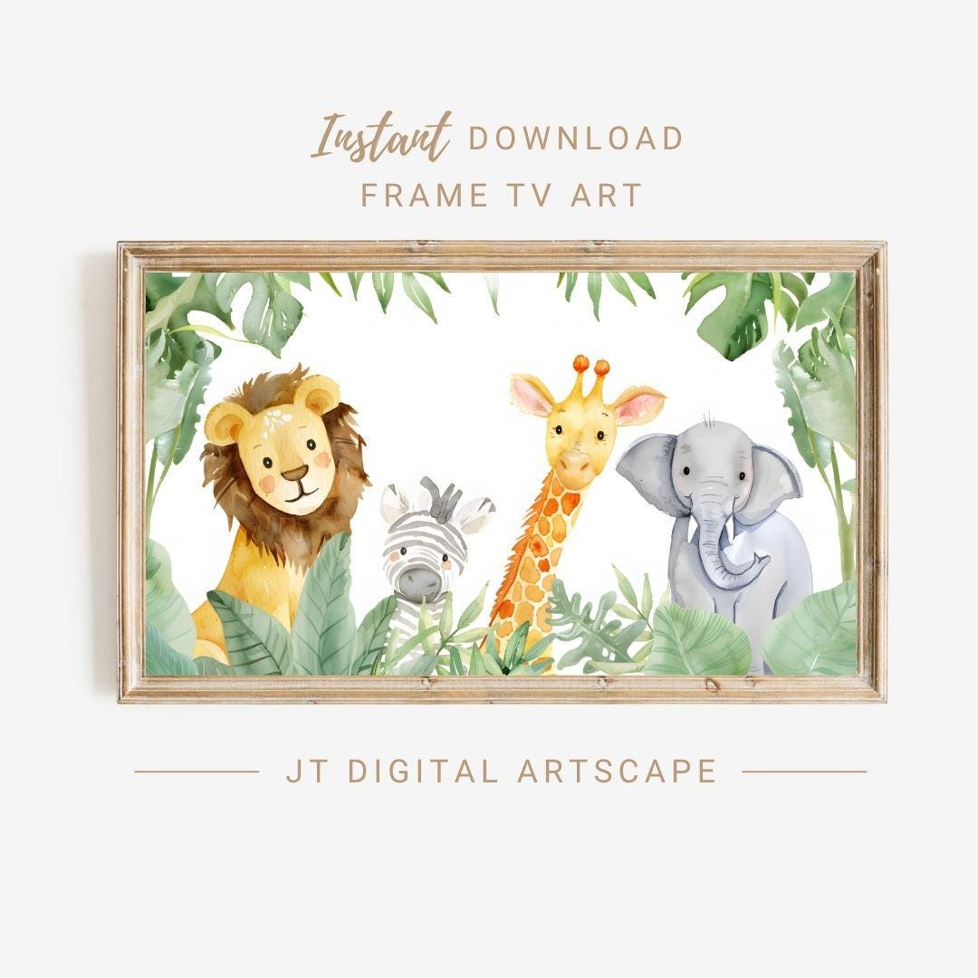 Watercolor Safari Animals Frame TV Art, Wild One Party (digital ...