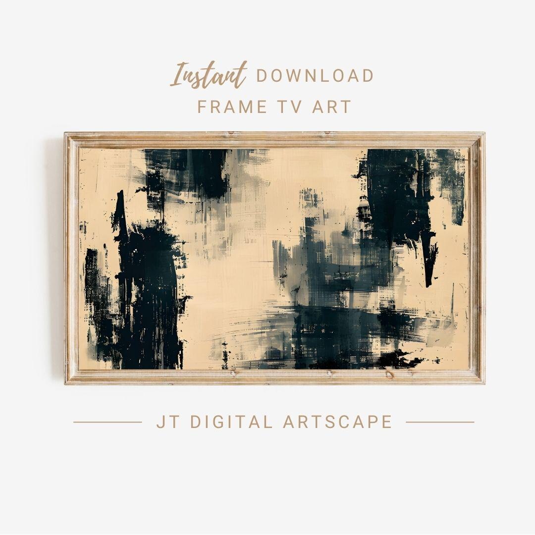 Minimalist Moody Frame TV Art, Gray and Black Brushstrokes, Modern ...