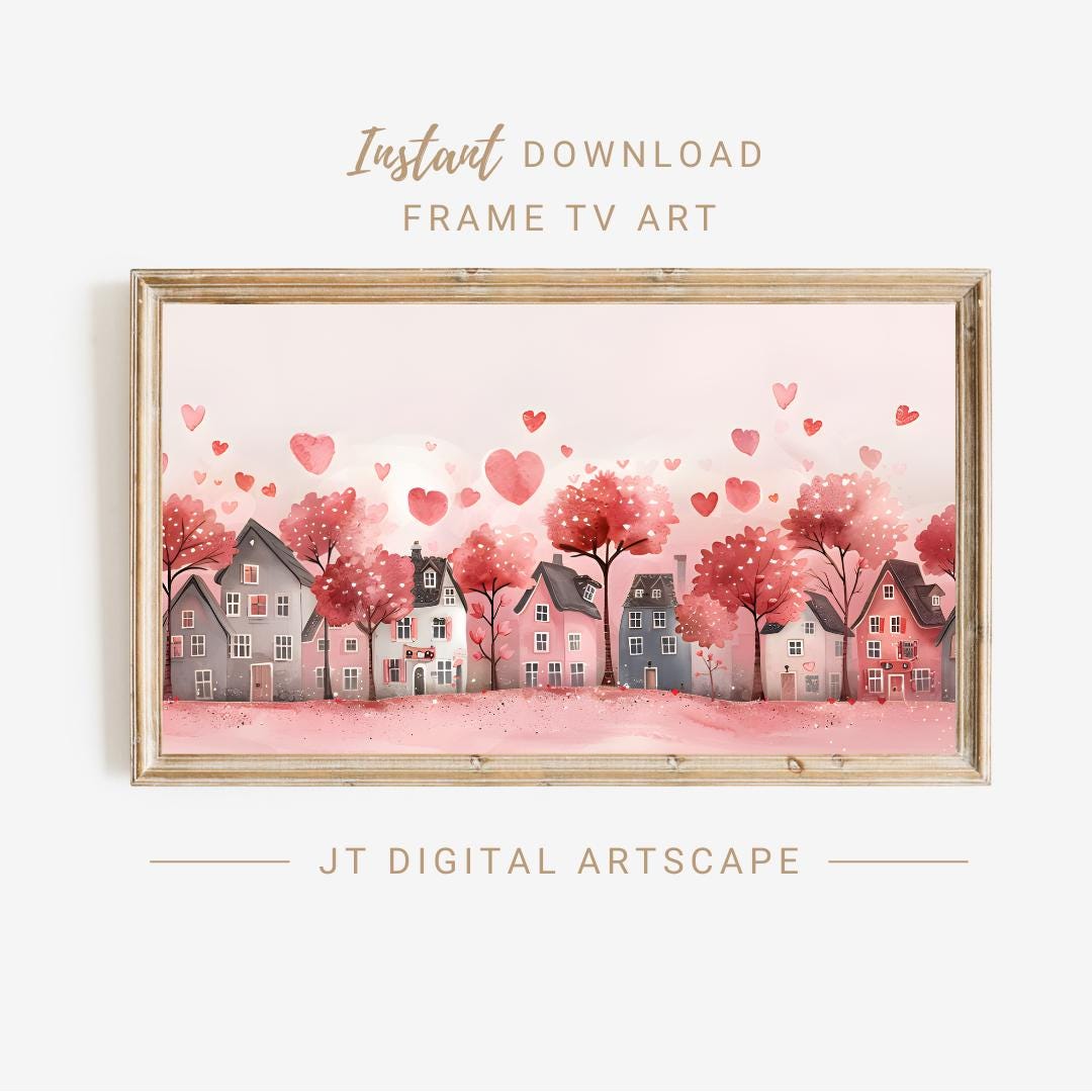 Valentine Watercolor Village Frame TV Art (digital Download) - Etsy