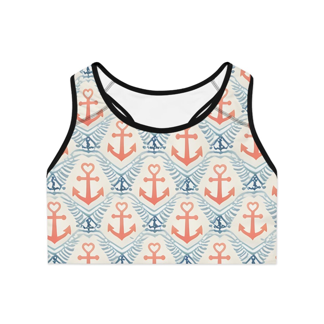 Nautical Anchor Sports Bra, Fitness Bra, Workout Top, Activewear, Beach ...