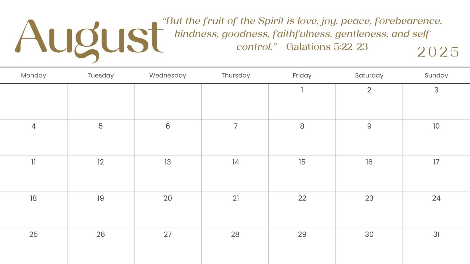 2025 Printable Calendar With Biblical Quotes and Inspirations Christian ...