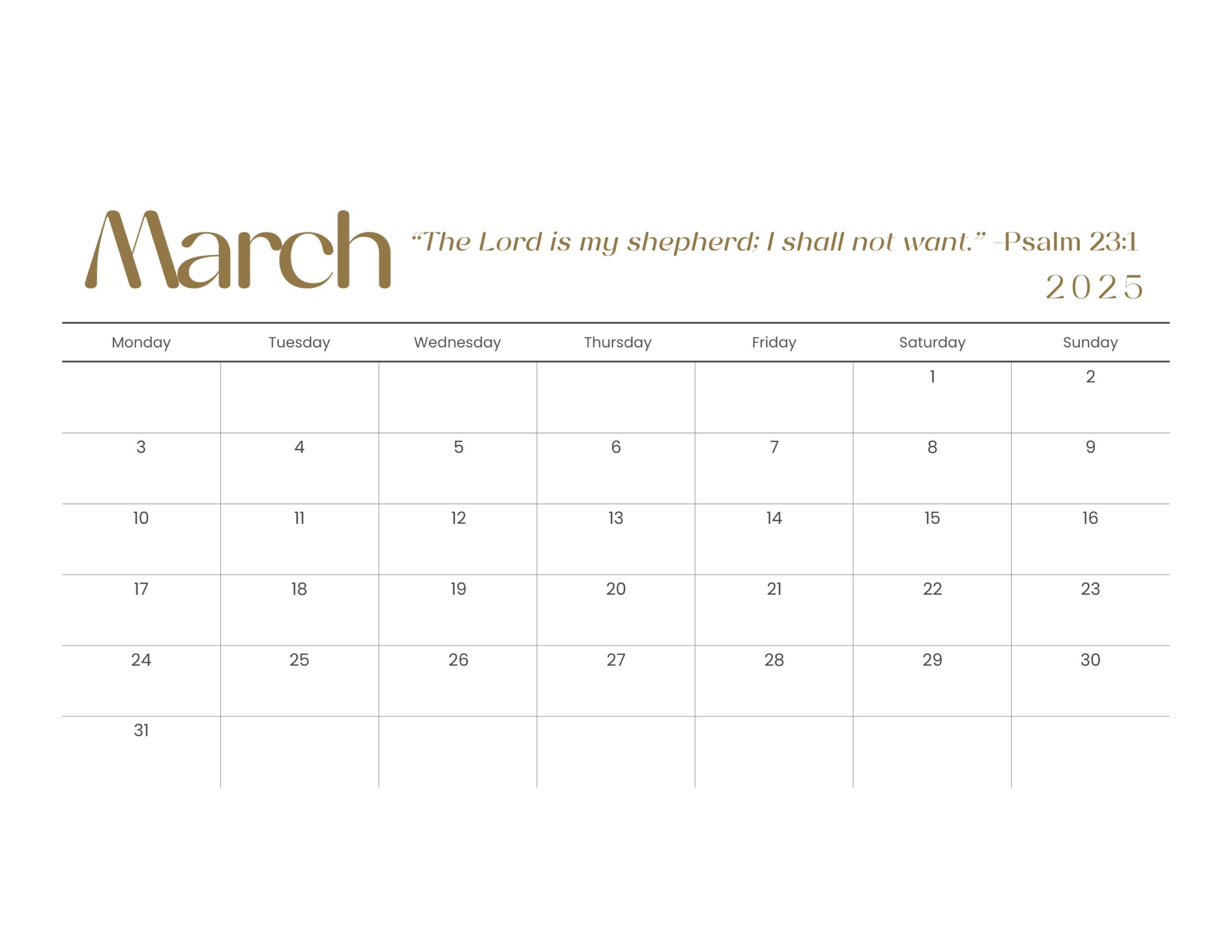 2025 Printable Calendar With Biblical Quotes and Inspirations Christian ...