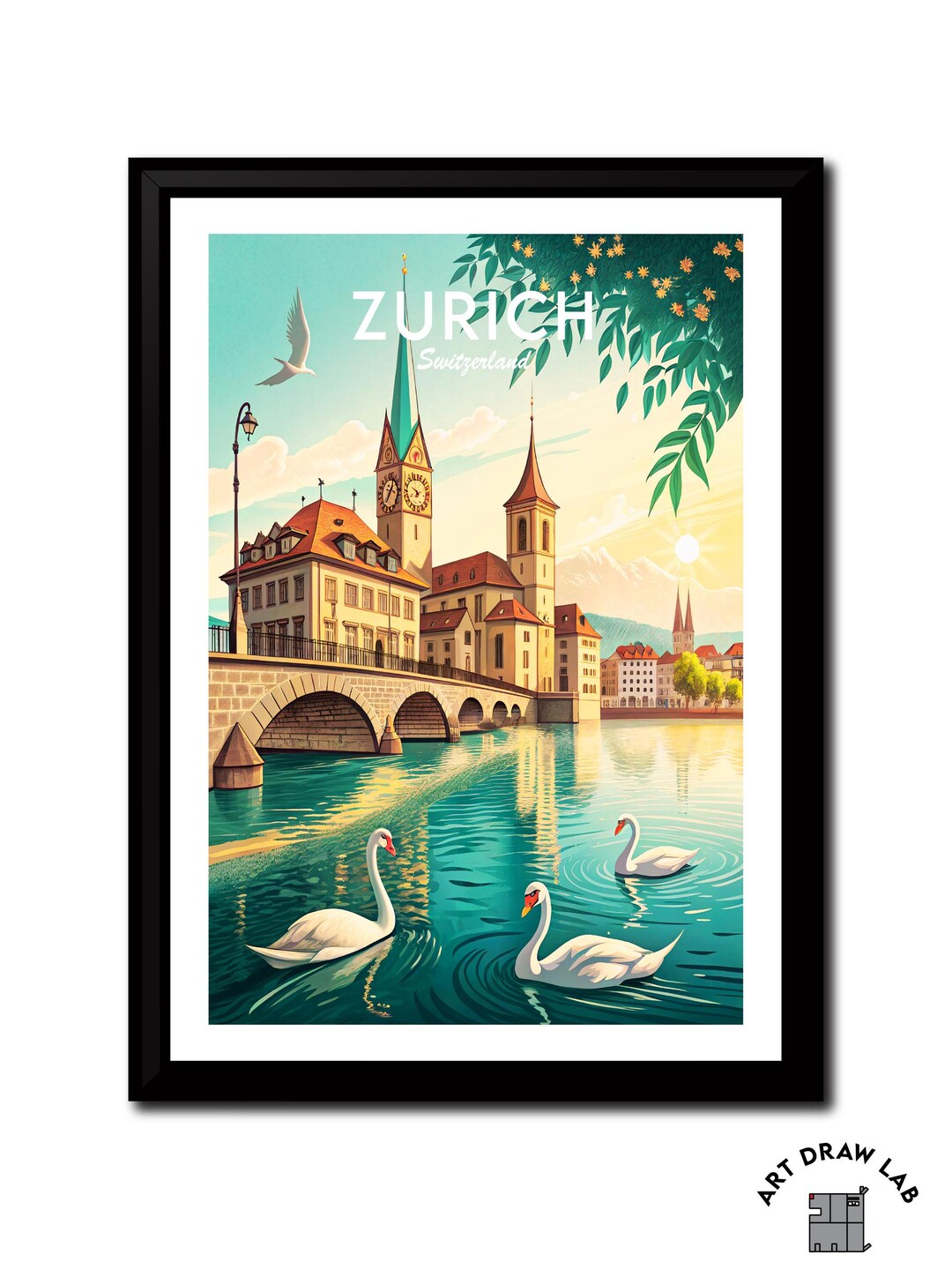 Zurich City Poster, Digital Download PNG, Cityscape Wall Art,birthday ...