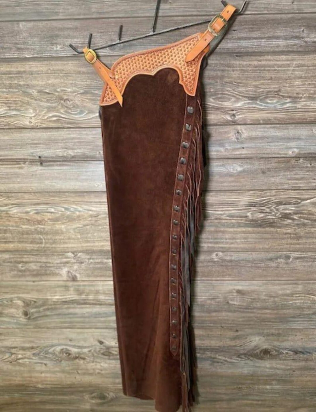 Leather Chap Brown Suede Fringes Style Braided Chap Western Cowboy Chap ...