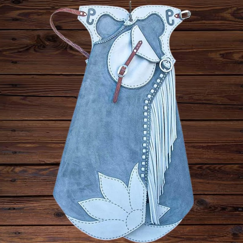 Custom Blue Rodeo Chaps With White Fringe & Floral Appliqué – Handmade ...