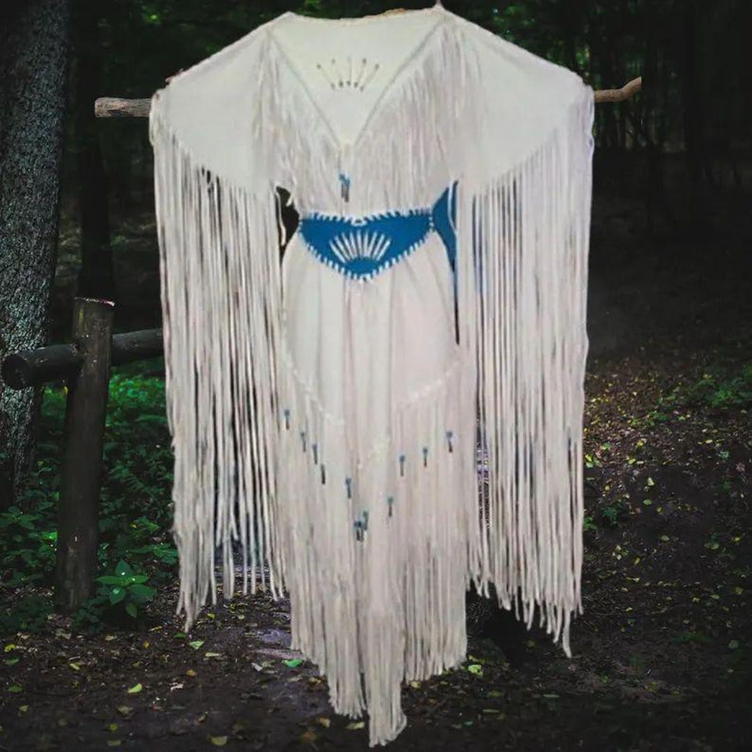 Native American Wedding Dress - Handmade White Leather Fringe ...
