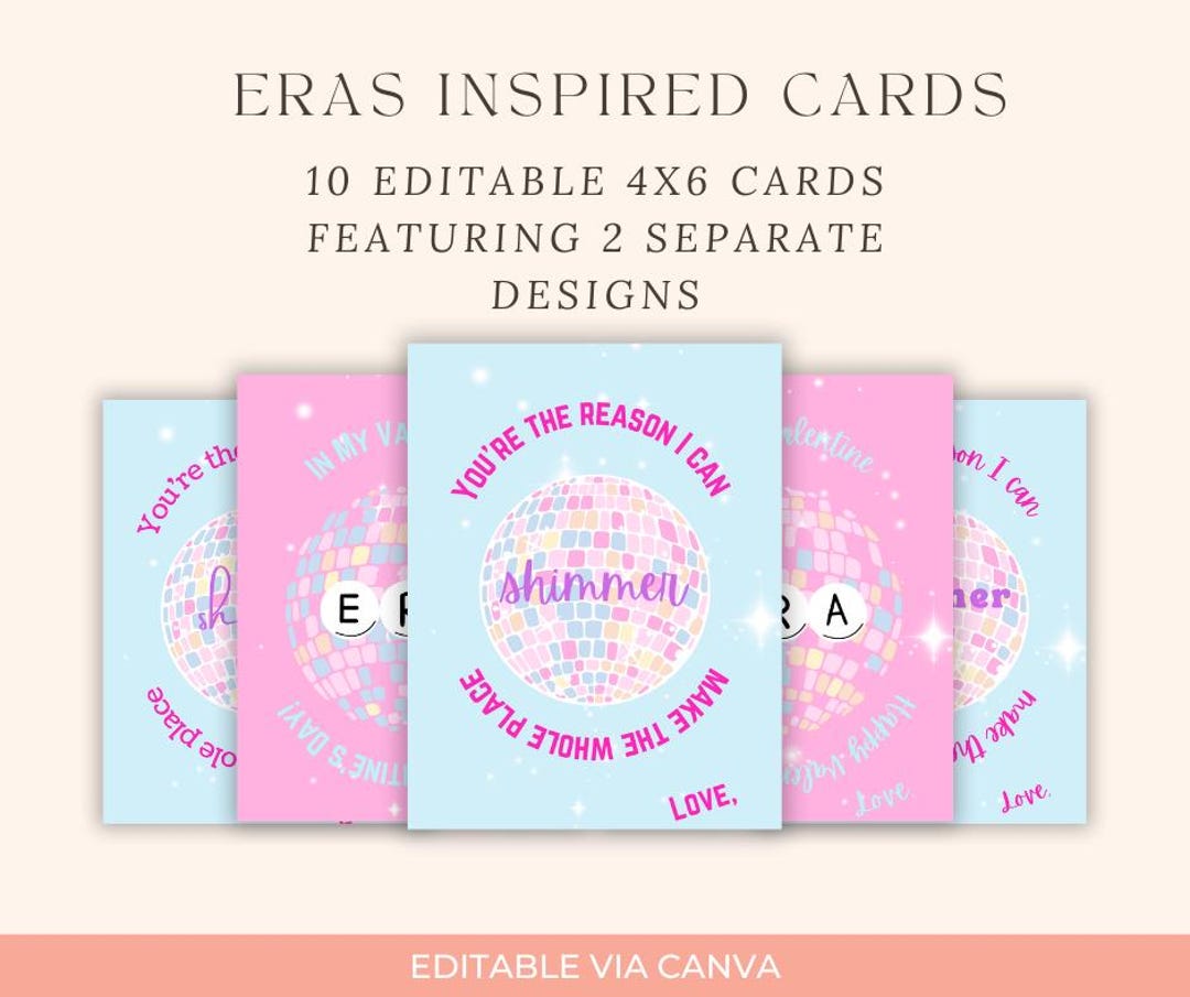 Editable Taylor Swift Eras Inspired 4x6 Cards Taylor Swift Valentine's ...