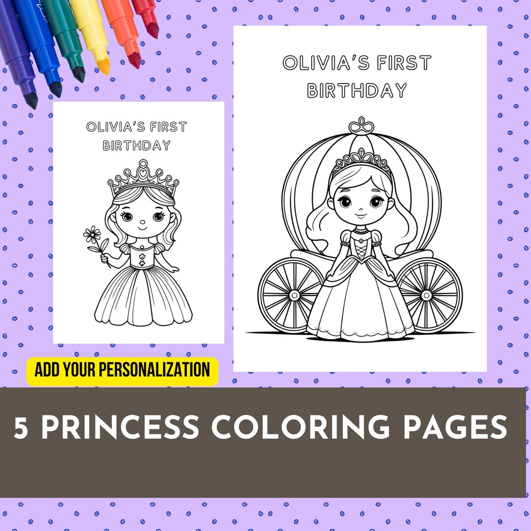 Personalized Princess Birthday Coloring Pages: Party Activity (PDF ...