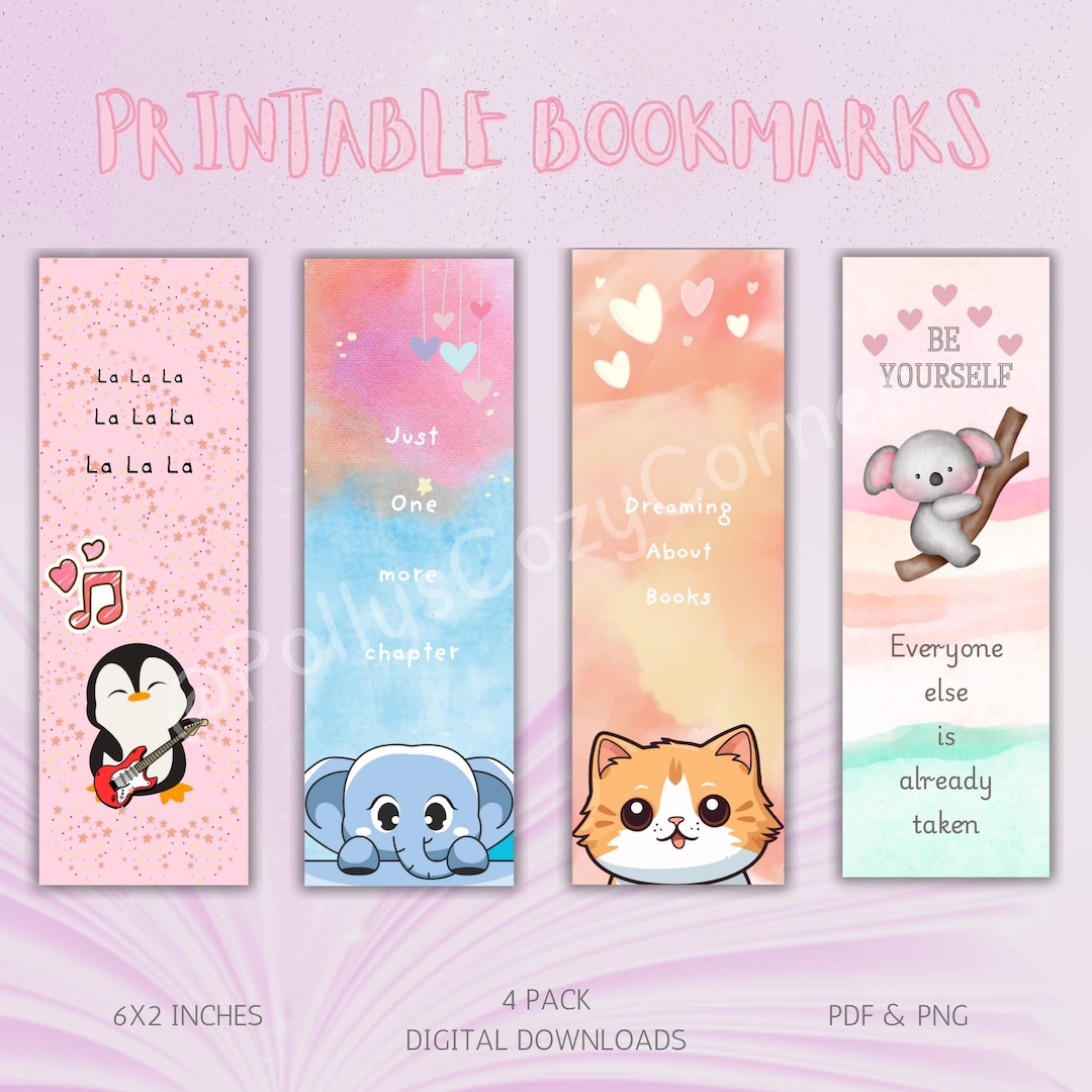 Animal Printable Bookmarks, Cute Animals PDF PNG, Watercolours, Penguin ...