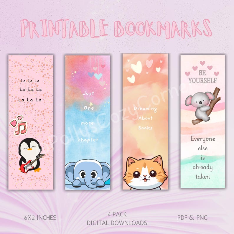 Animal Printable Bookmarks, Cute Animals PDF PNG, Gift Ideas, Penguin ...