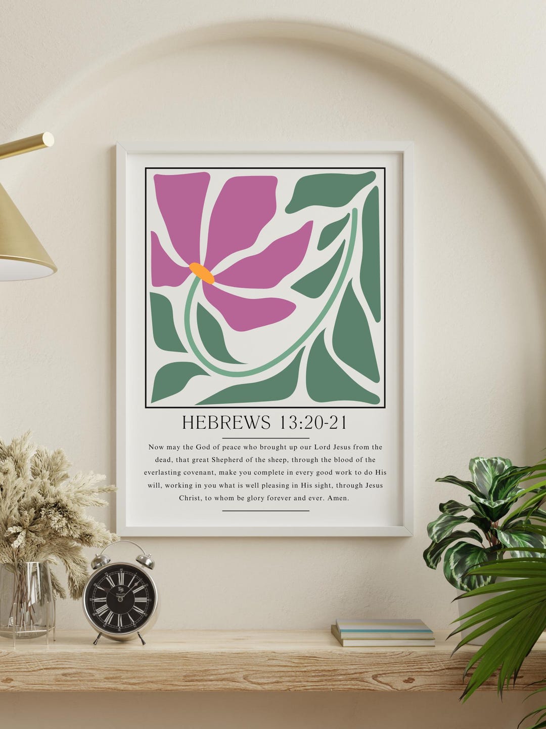 Poster Hebrews 13:20-21 Scripture Peace Bible Verse Poster Boho Flowers ...