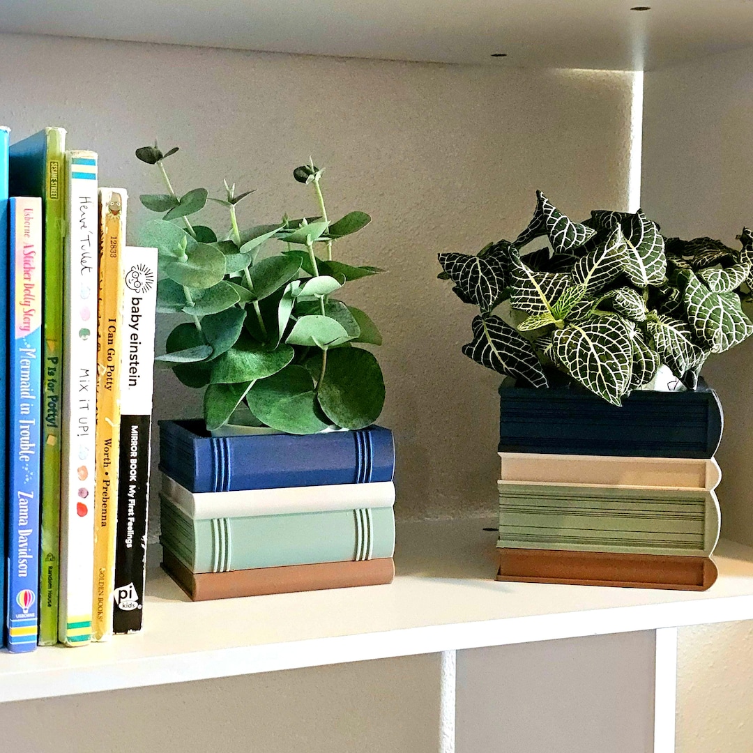 Cozy Book Planter for Readers, Stack of Books Plant Pot With Drainage ...