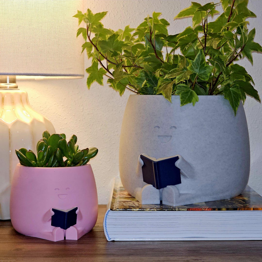 Happy Reading Planter With Drainage, Book Planter Pot, Cozy Reader ...
