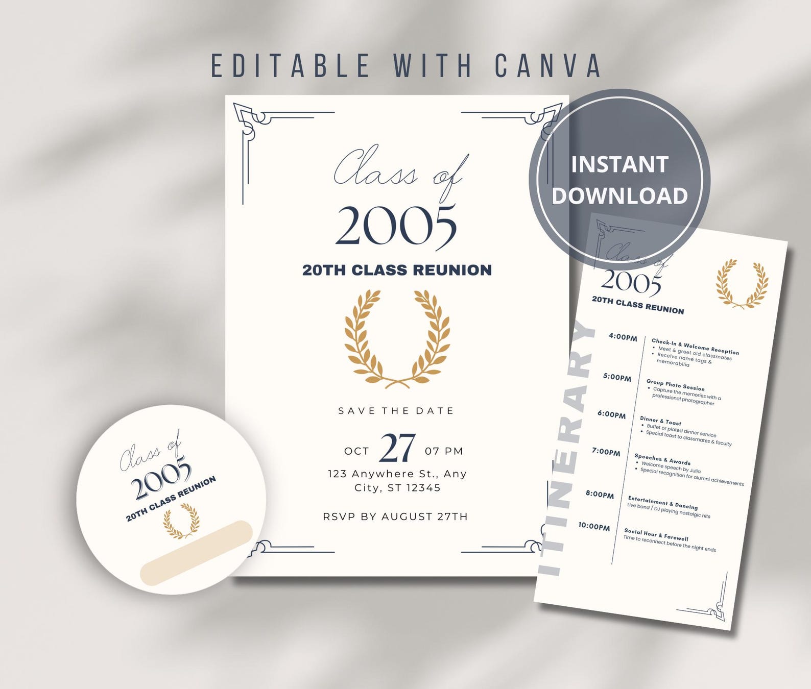 Customizable Class Reunion Invitation Bundle: Itinerary & Labels ...