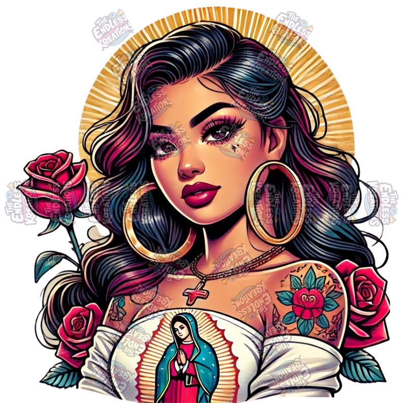 Bold and Beautiful Latina With Roses Representing Mexican Roots Png ...