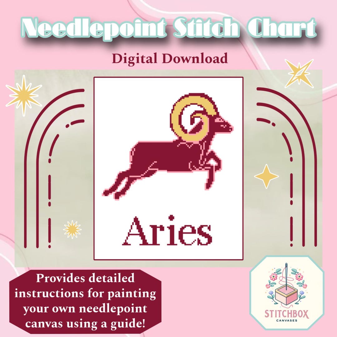 Aries Needlepoint Stitch Chart, Zodiac Digital Download Needlepoint, Needlepoint Digital Canvas ...