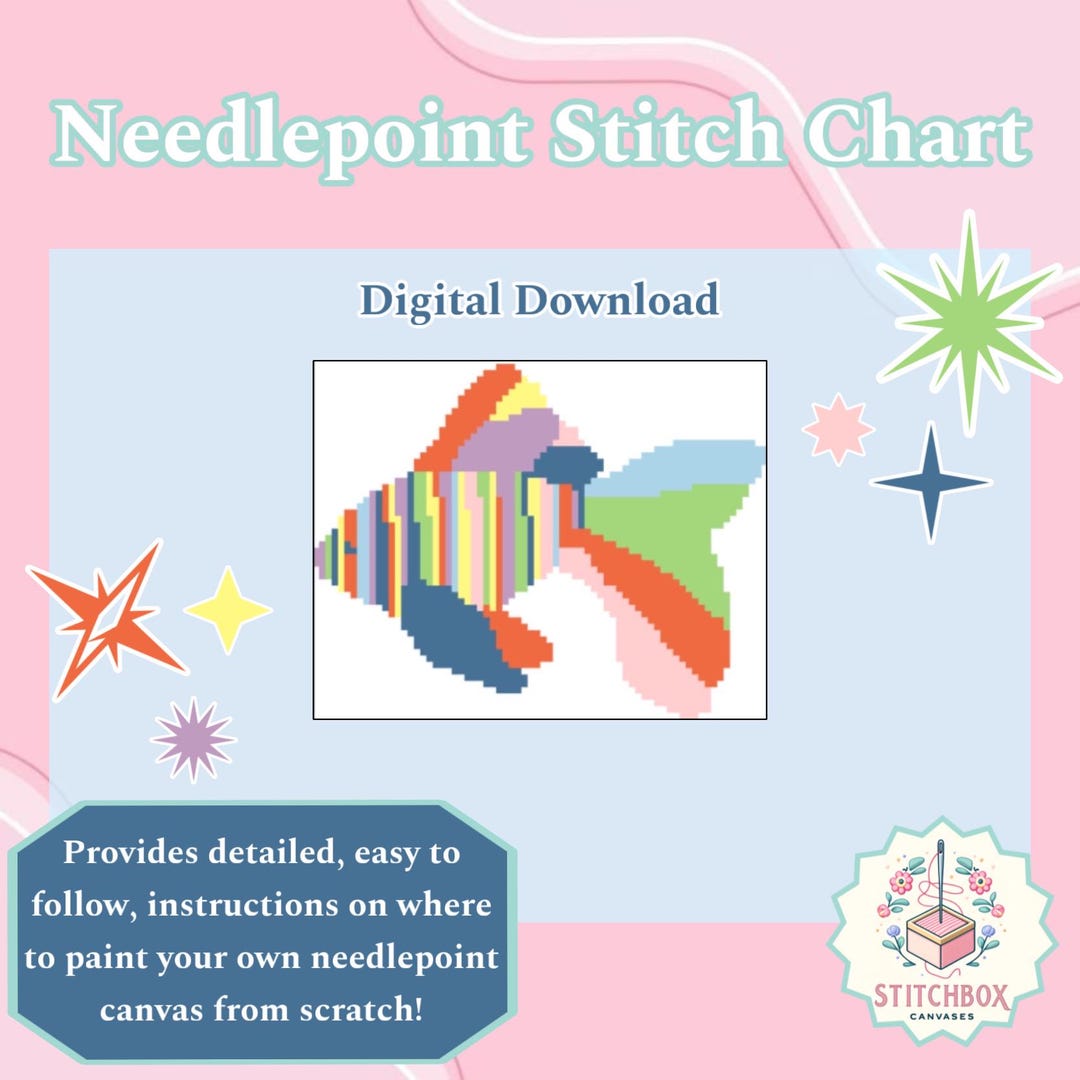 Rainbow Fish Needlepoint Canvas, Digital Stitch Chart for Needlepoint ...