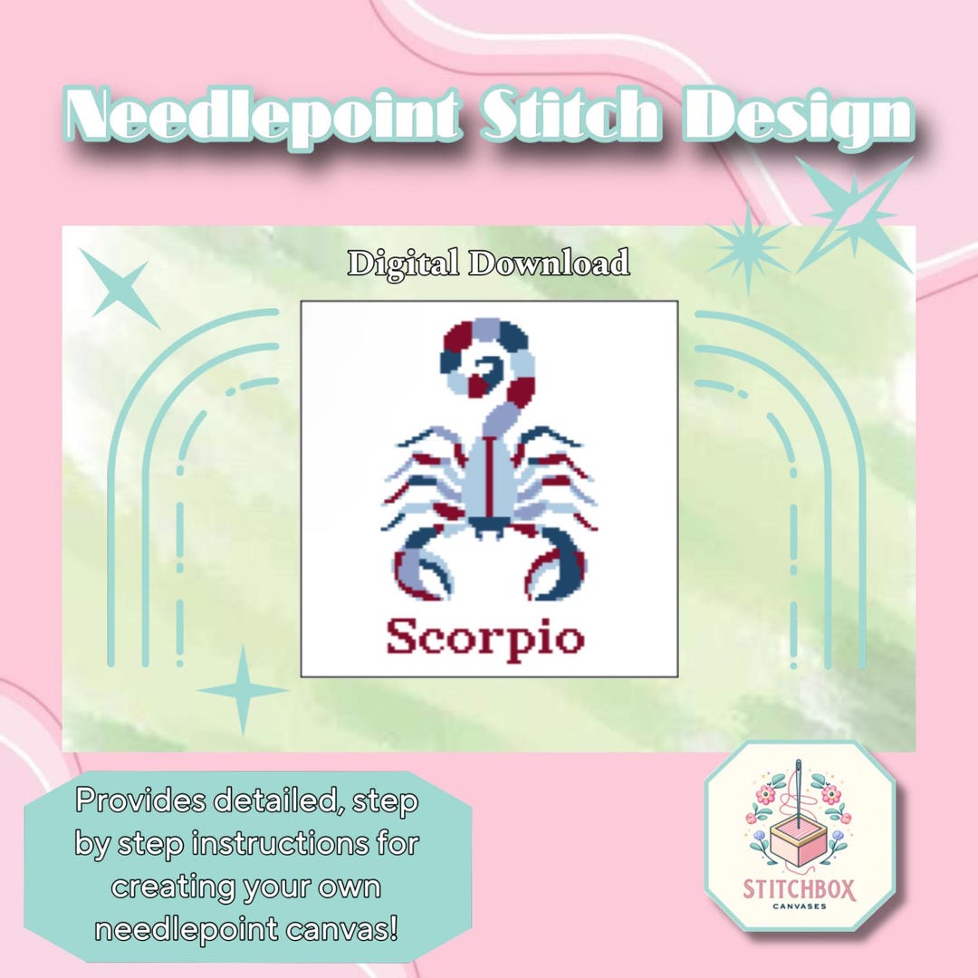 Scorpio Needlepoint Stitch Chart, Zodiac Needlepoint Canvas, Digital ...