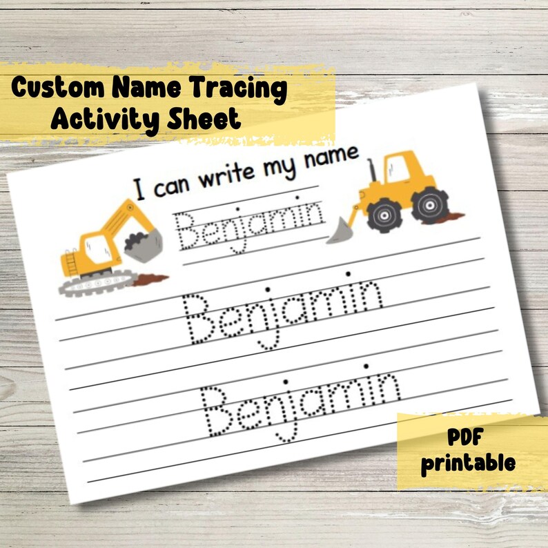 Personalised Name Tracing Worksheet Printable Diggers – Custom ...