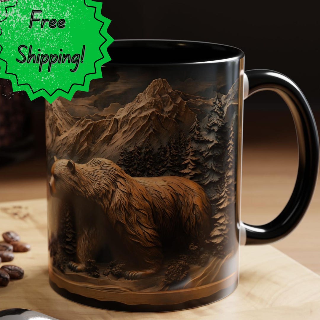 3D Wilderness Bear, Realistic Mountain & Carved Forest Design, Wildlife ...
