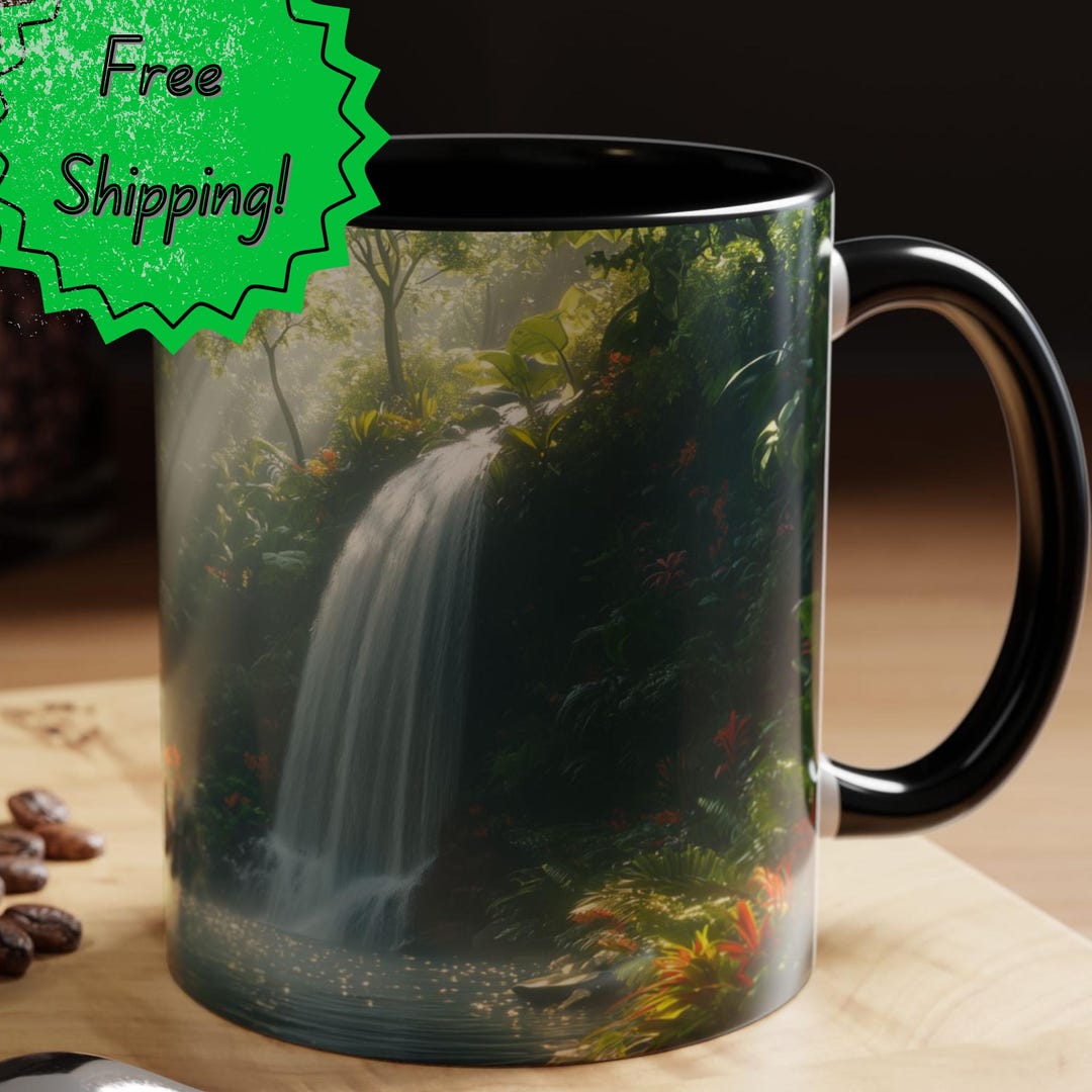 Realistic Rainforest Mug, Scenic River Coffee Mug, Waterfall Mug ...