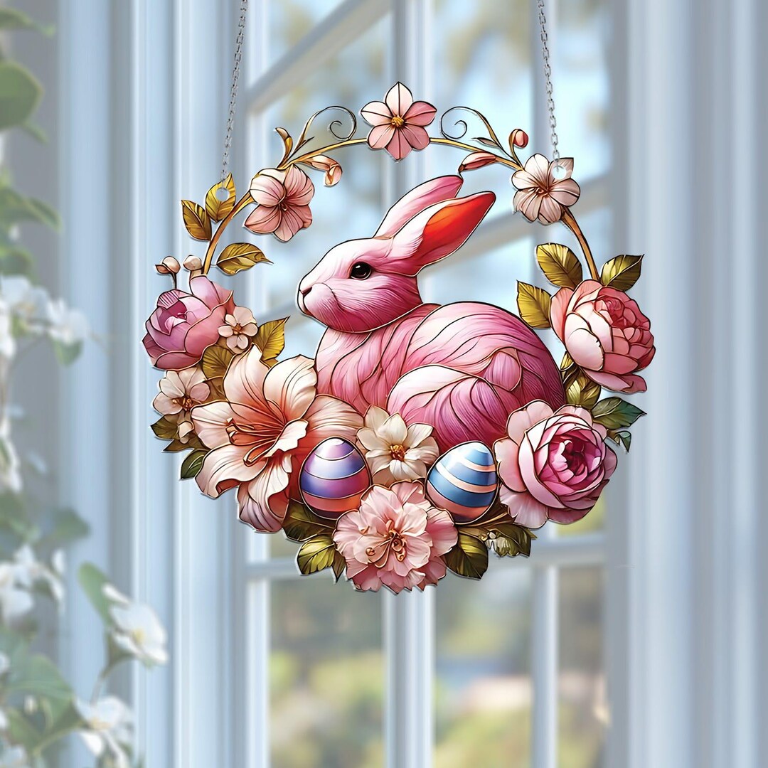 Bunny Easter Stained Glass Suncatcher, Rabbit Suncatcher, Easter Bunny ...