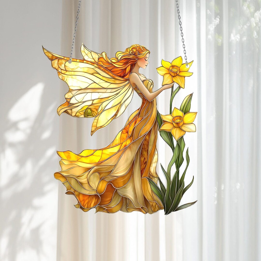 Daffodil Fairy Window Hanging, March Birth Flower Daffodil Suncatcher ...
