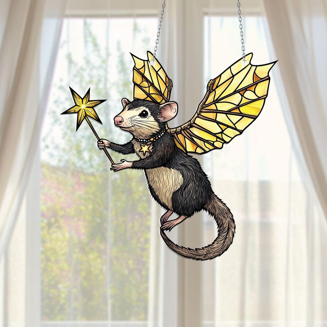 Cute Fairy Opossum Acrylic Window Hanging, Opossum Window Art ...