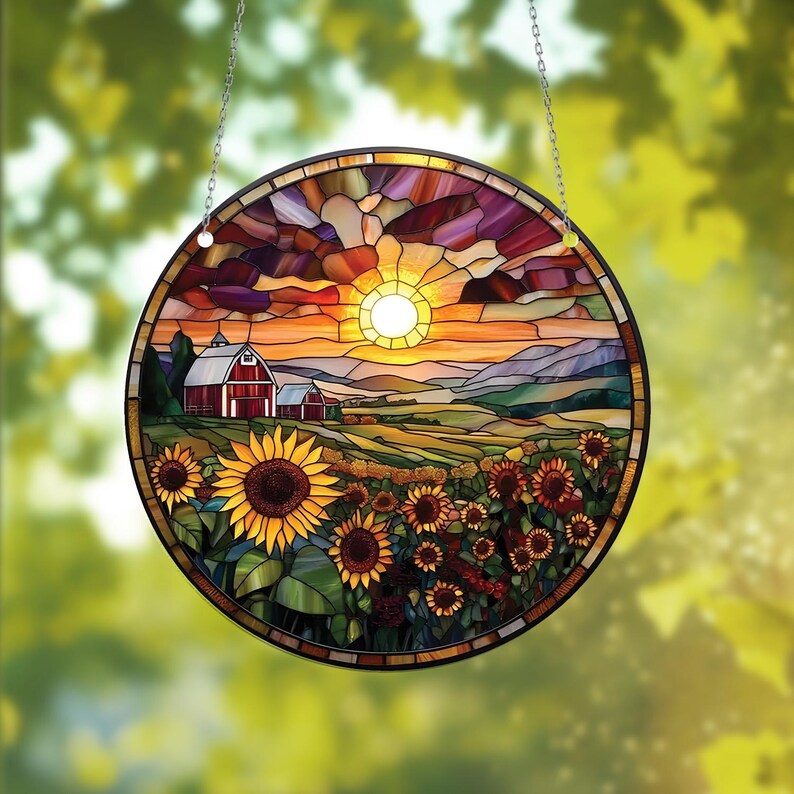 Sunflower Farm Window Hanging Acrylic, Rustic Sun Catcher, Country ...