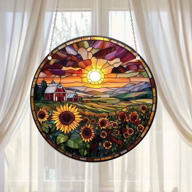 Sunflower Farm Window Hanging Acrylic, Rustic Sun Catcher, Country ...