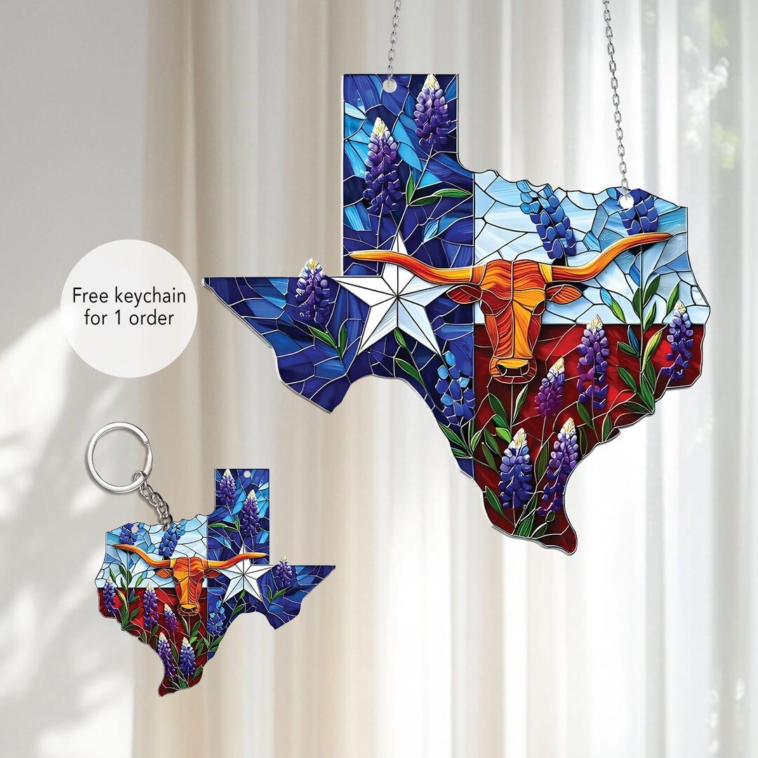 Texas Suncatcher Hanging, Texas Window Hanging, Northern Mockingbird ...