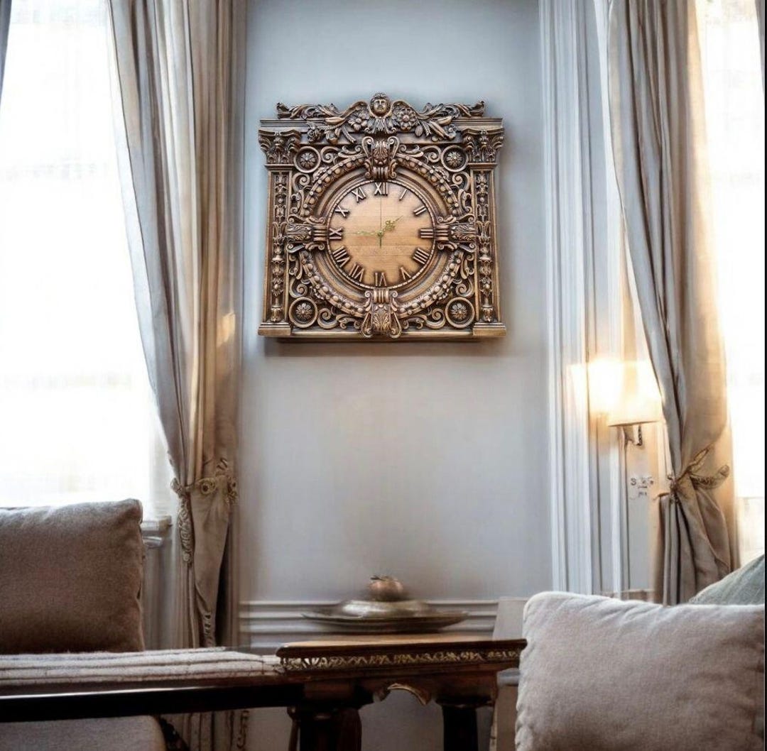 Luxury Wooden Wall Clock – Baroque Decor | Solid Oak & Ash | Vintage ...