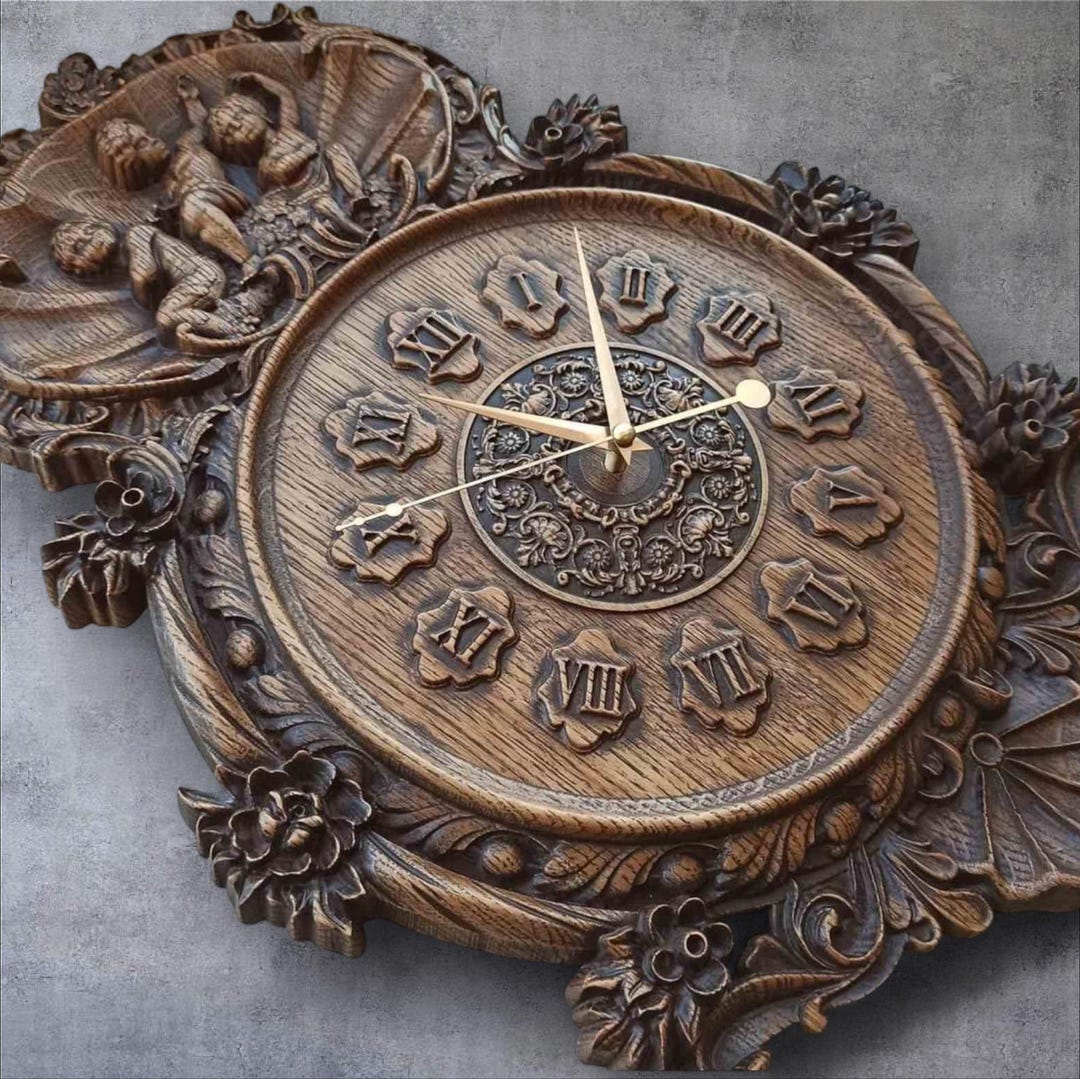 Hand-carved Wooden Wall Clock With Cherubs Baroque Vintage Roman ...