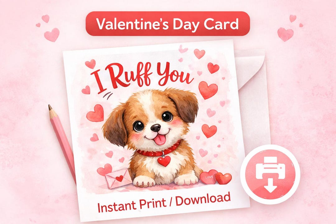 I Ruff You Valentine’s Day Card Printable | Cute Puppy Valentine Card ...
