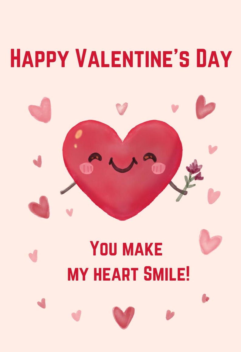 Cute Heart Valentines Day Card, Printable Valentines Day Card, Card for ...