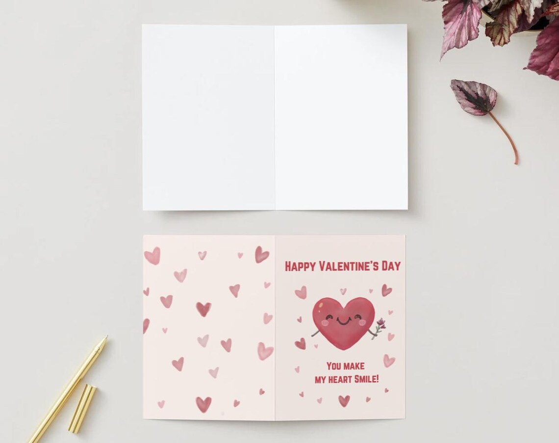 Cute Heart Valentines Day Card, Printable Valentines Day Card, Card for ...