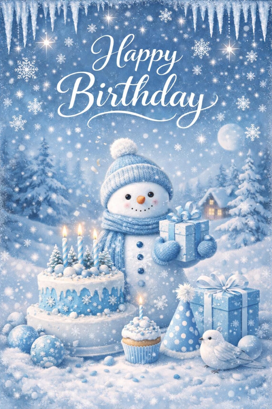 Winter Birthday Card Printable | Cute Snowman Birthday Card | Snowy ...