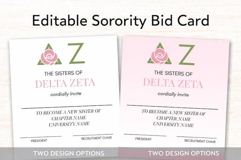 Sorority Bid Card Template | Delta Zeta | Editable Canva Invitation ...