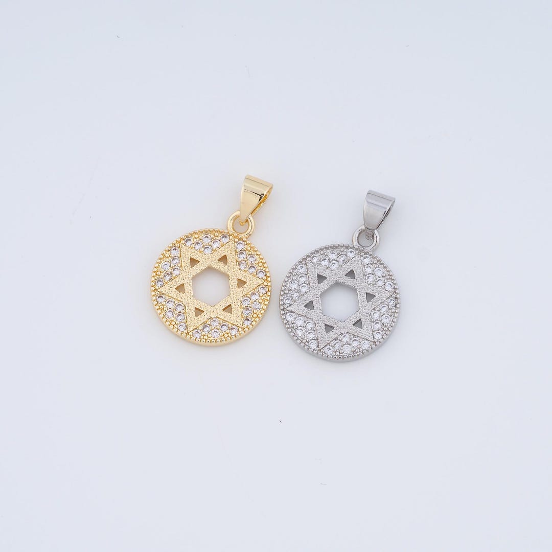 18K Gold Filled David Star Charms,micropavé CZ Jewish Star Pendant for ...