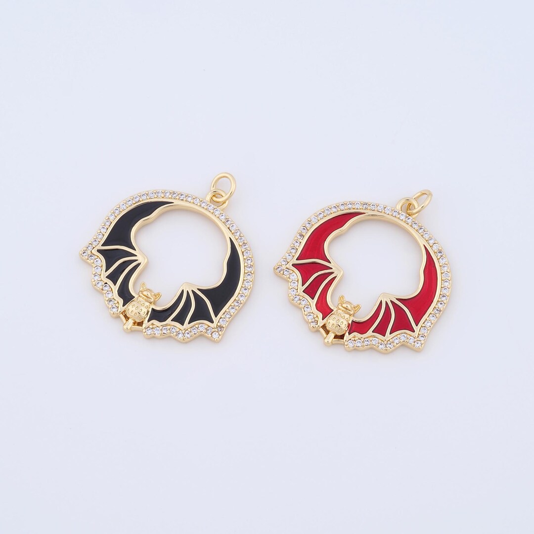18K Gold Filled Enamel Bat Charms,micropavé CZ Bat Pendant for DIY ...