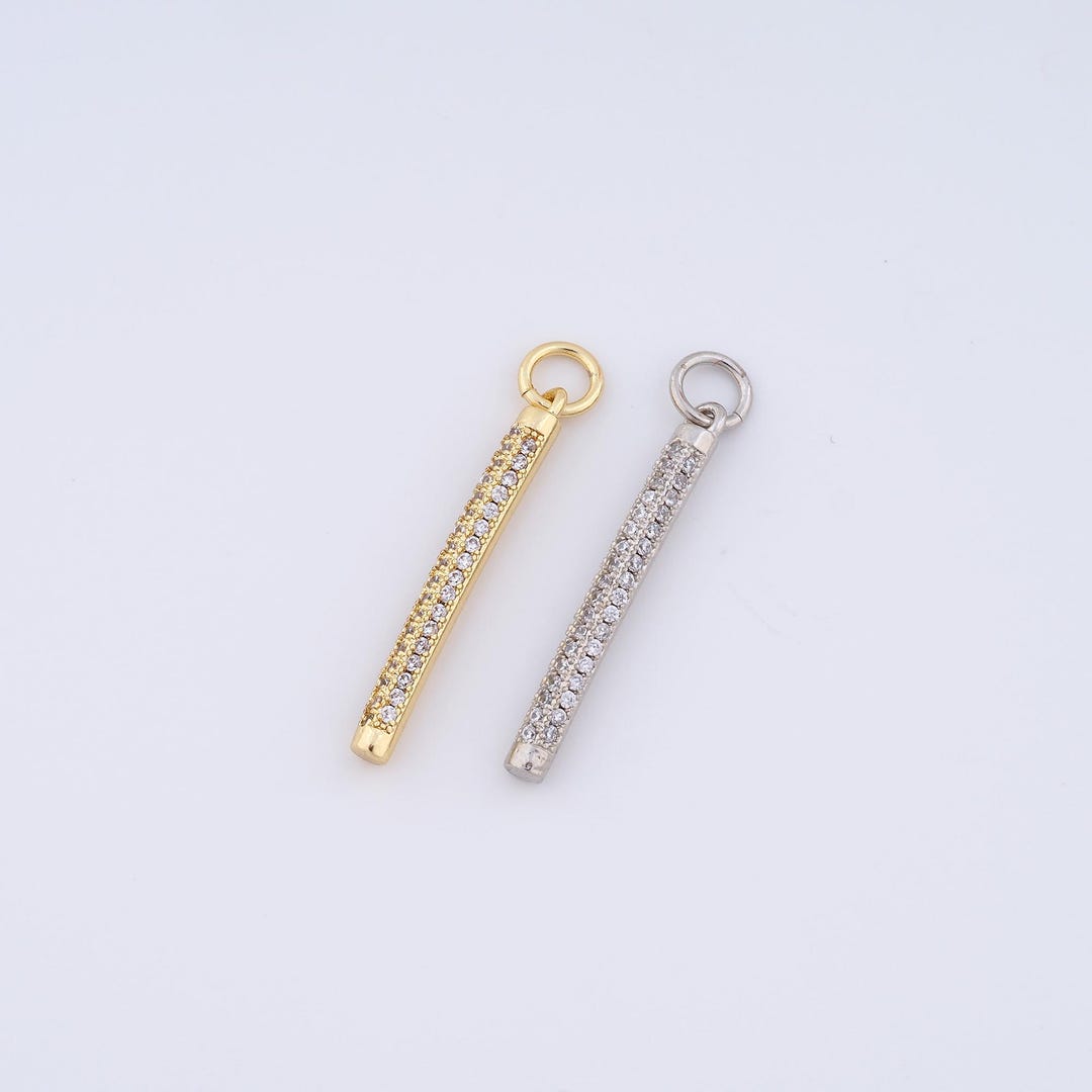 18K Gold Filled Stick Charms,micropavé CZ Stick Pendant for DIY Jewelry ...