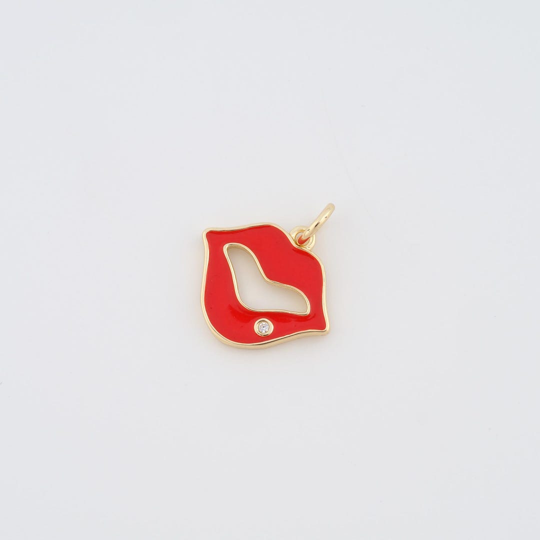 18K Gold Filled Lips Charms,enamel Lips Pendant for DIY Jewelry Making ...