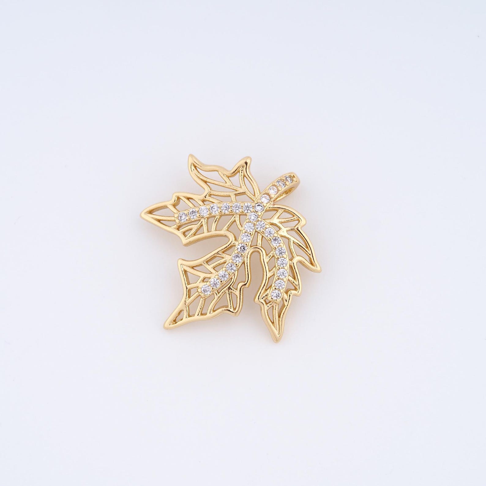 18K Gold Filled Maple Leaf Charms,micropavé CZ Maple Leaf Pendant for ...