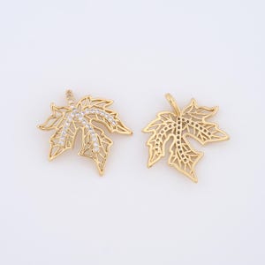 18K Gold Filled Maple Leaf Charms,micropavé CZ Maple Leaf Pendant for ...