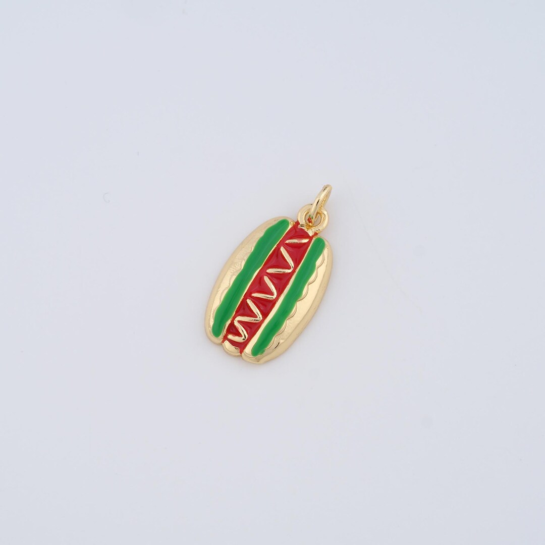 18K Gold Filled Hot Dog Charms,enamel Hot Dog Pendant for DIY Jewelry ...