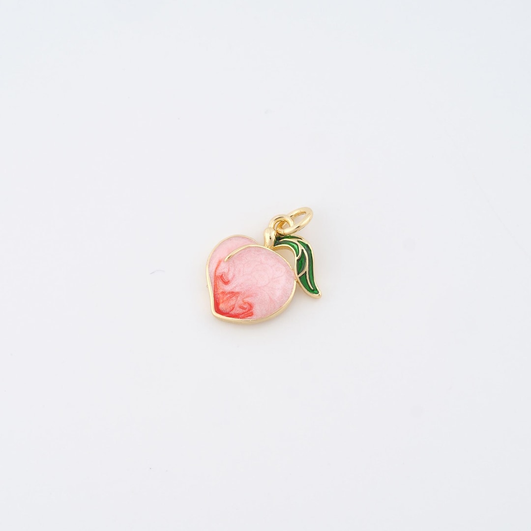 18K Gold Filled Peach Charms,enamel Fruit Pendant for DIY Jewelry ...