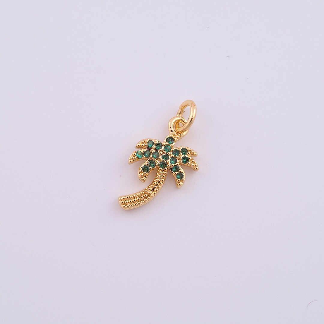 18K Gold Filled Coconut Tree Charms,micropavé CZ Coconut Tree Pendant ...