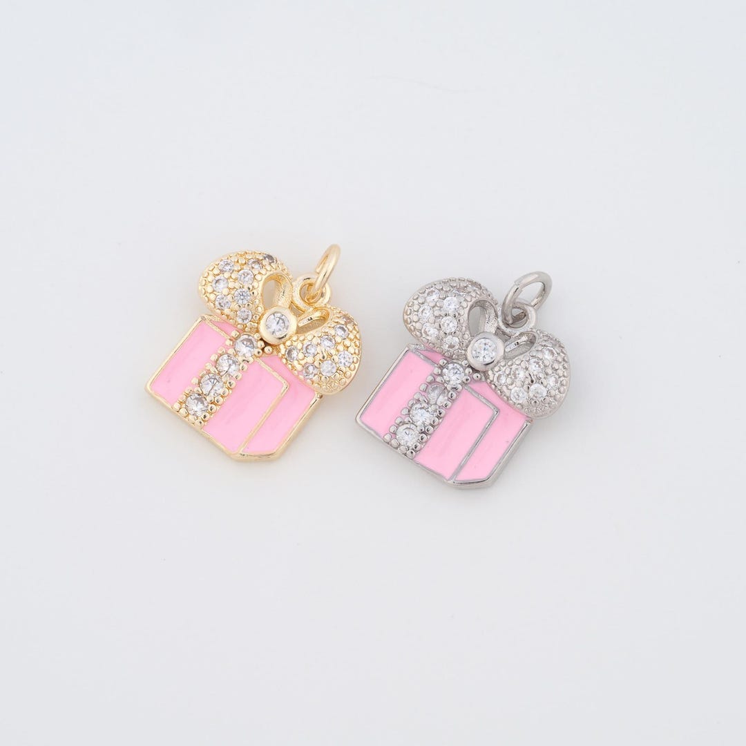 18K Gold Filled Enamel Gift Box Charms,micropavé CZ Gift Box Pendant ...